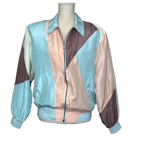 Vintage | Jackets & Coats | Vintage 8s Colorblock Pastel 00 Silk Bomber ...
